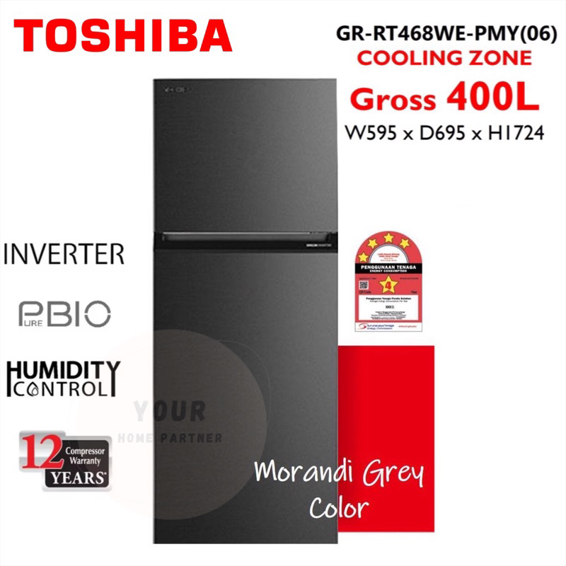 Toshiba 2 Door Inverter Refrigerator Fridge GR-RT468WE-PMY(06) Gross ...