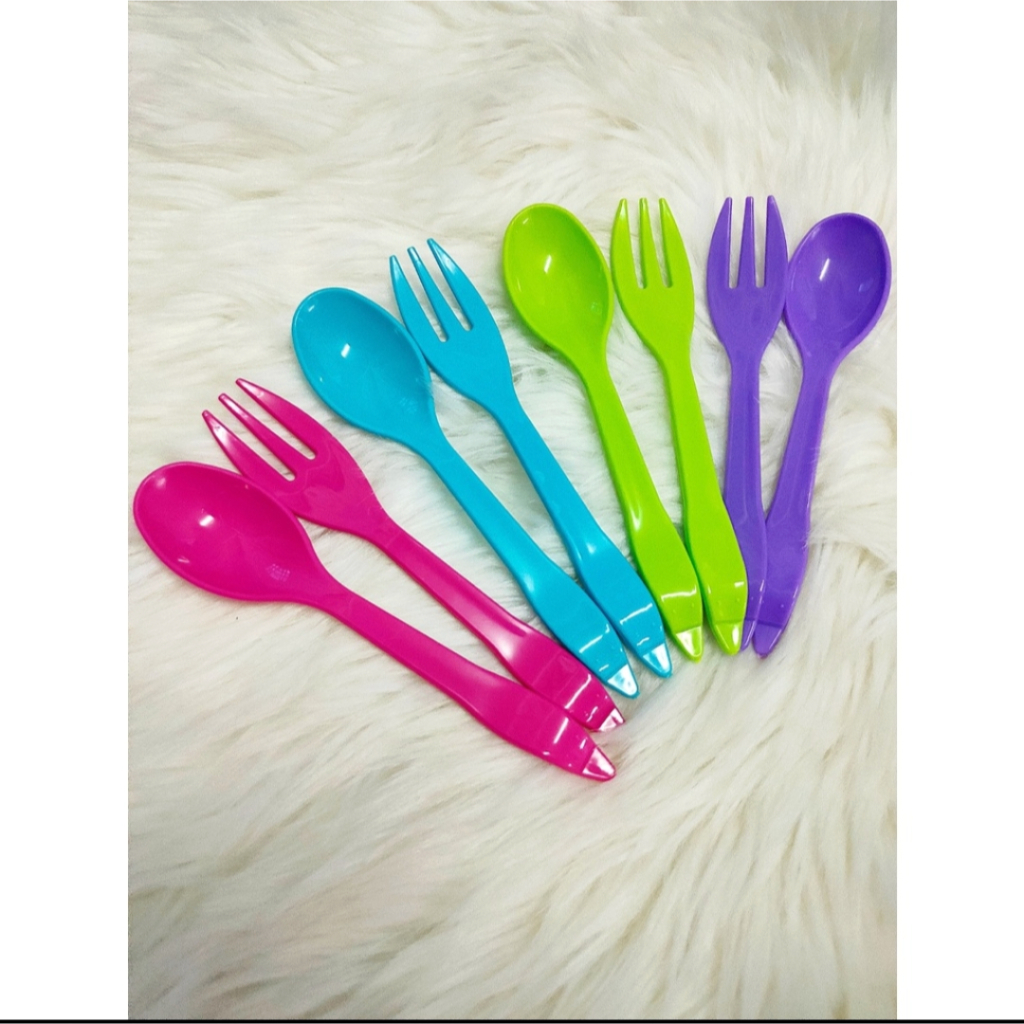 [READY STOCK] 1 set sudu garfu plastik tebal baby spoon travel fork and ...