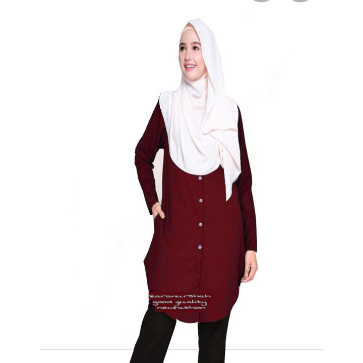 Muslimah Wanita Blouse LABUH front Button Style Como Crape ( Ready to ...