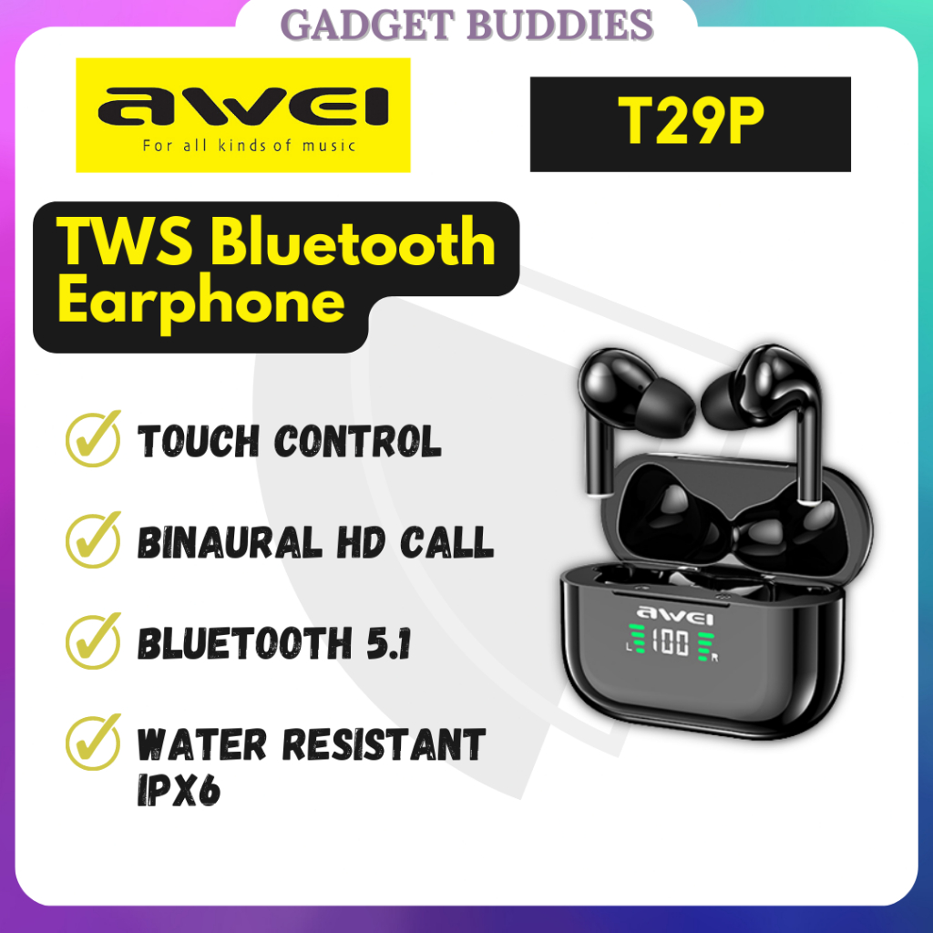 Awei T29P TWS Bluetooth Earphone | Earbuds | IPX6 Waterproof | Wireless ...