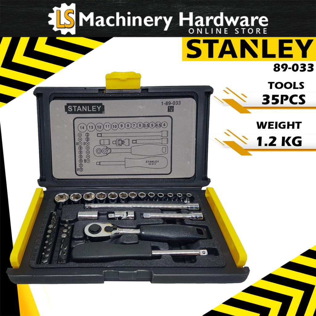 STANLEY 89-033 35Pcs 1/4" Metric Drive Socket Set 4MM-14MM 6 Point ...