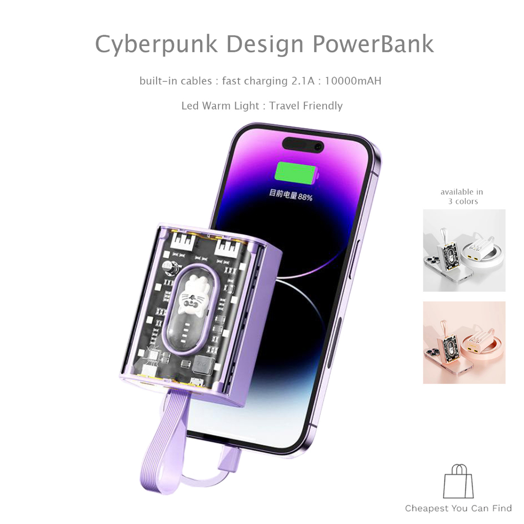 CYCY Cyberpunk Design Transparent Power bank with Built in Type ...