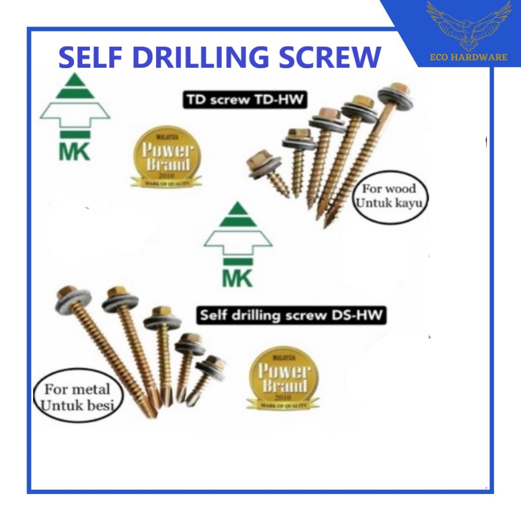 MK/HUNTER Self Drilling Screw DS-HW /TD-HW Awning Screw Skru Atap ...