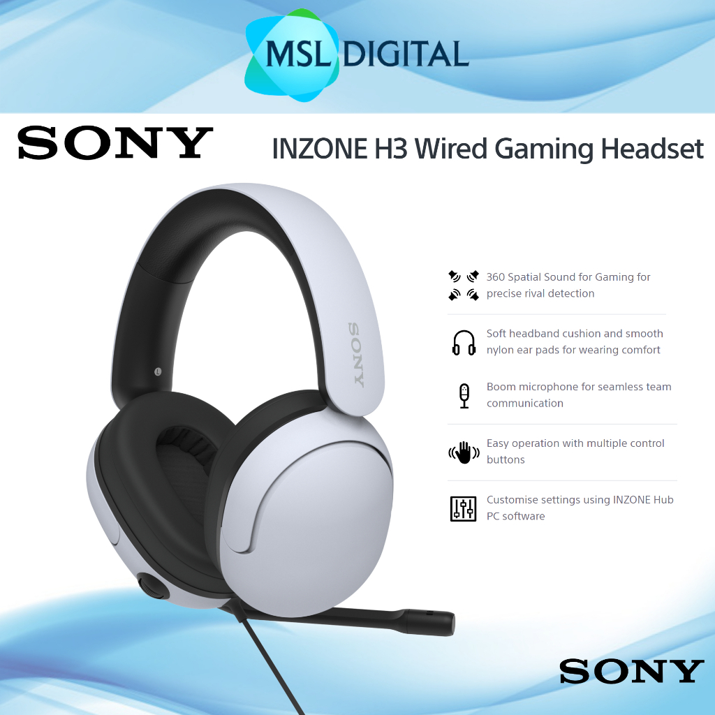 Sony INZONE H3 Wired Gaming Headset | 360 Spatial Sound | Boom ...