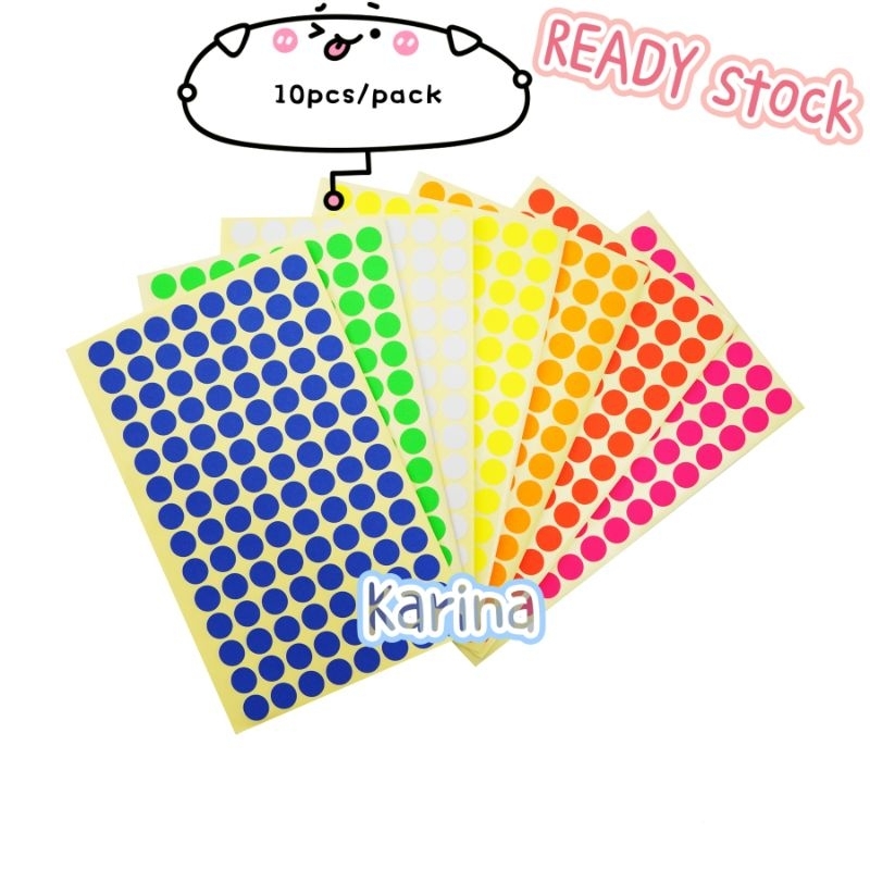 💥10 sheets💥Round Self Adhesive White / Fluorescent Color Label Sticker ...
