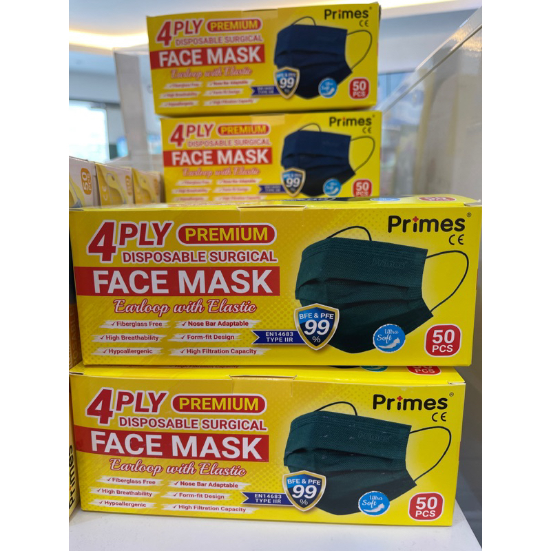 Primes Premium 4 Ply Disposable Surgical Face Mask ( Earloop ) ( 50 Pcs ...