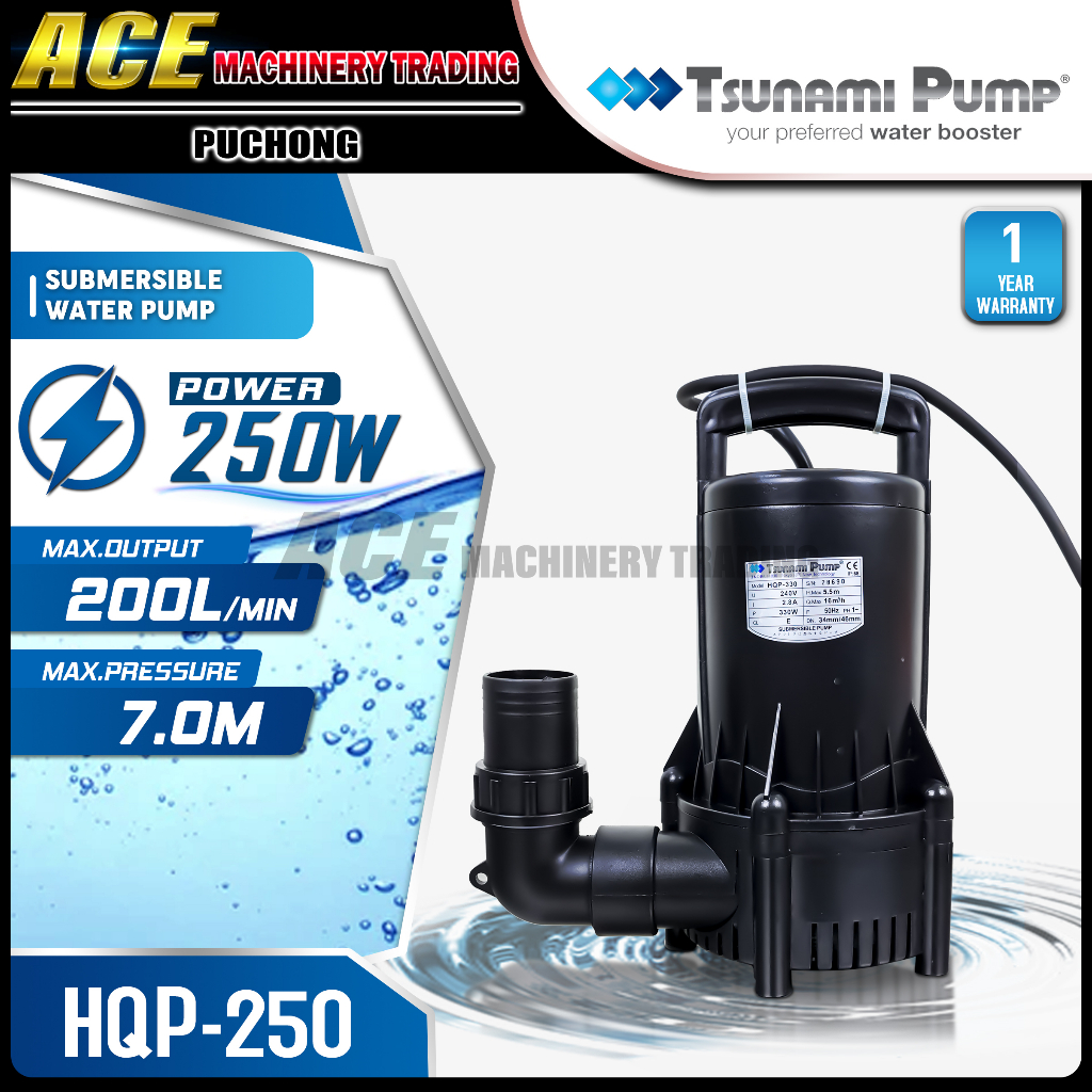 [ Tsunami ] Koi Fish Submersible Pump HQP250 (250W) | 200L/min | 1 Year ...