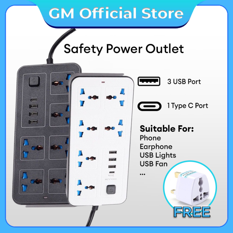 Universal Power Socket Extension With USB Ports Adapter Socket Output 2 ...
