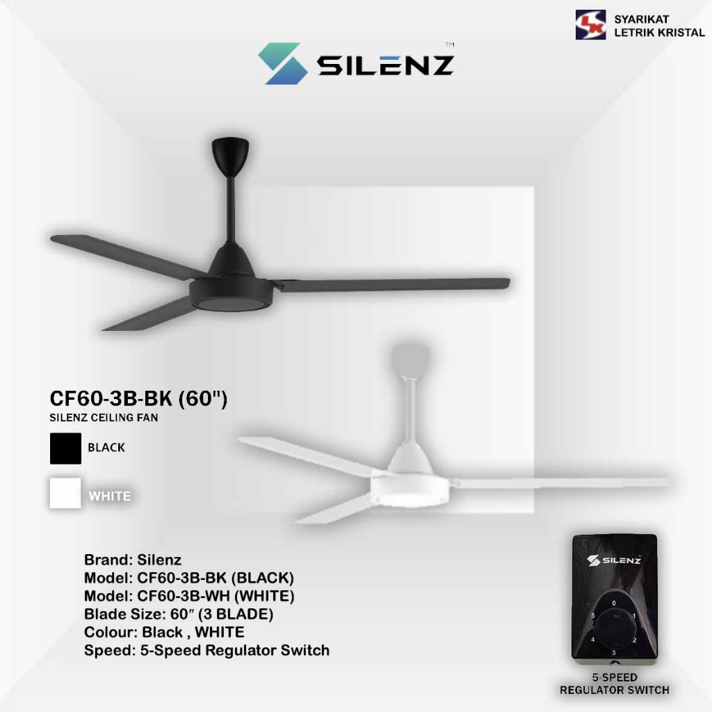 Silenz CF 60 CEILING FAN / 3 BLADE / 5 SEED CONTROL / REGULATOR CEILING ...