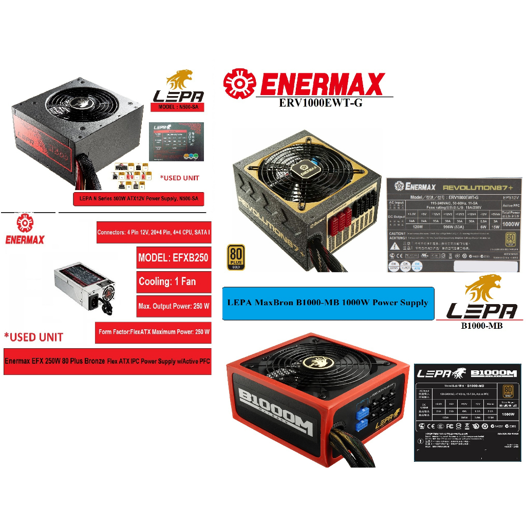 ENERMAX / LEPA POWER SUPPLY 430W/ 500W / 550W / 650W / 750W / 800W ...