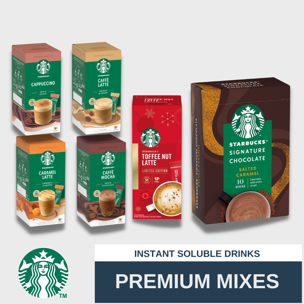 Starbucks 星巴克 premium mixes Instant Coffee CARAMEL LATTE CUPPUCCINO ...