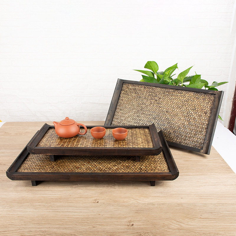 Thai tray wooden rattan Thai club beauty salon tray hotel rectangular ...