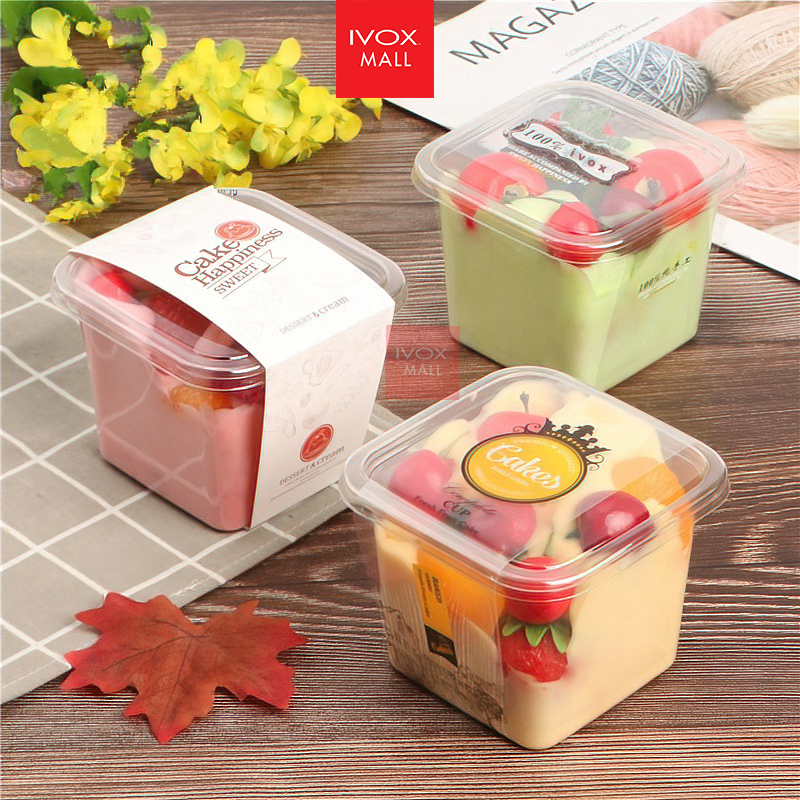400ml Transparent Plastic Mousse Cup with Lid Square Food Container ...
