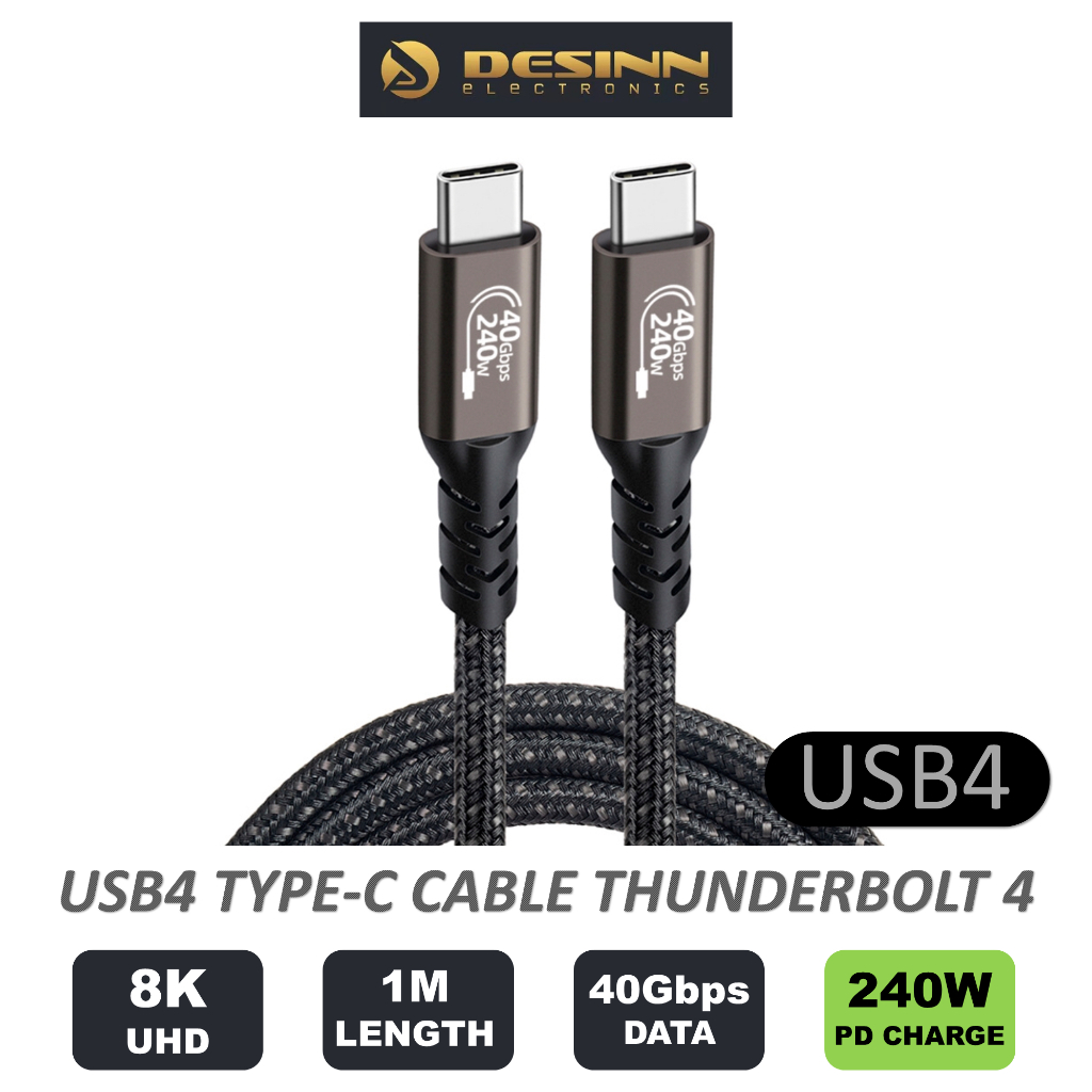 USB4 Cable with 240W Fast Charging 1m 8K Monitor 40Gbps Compatible with ...