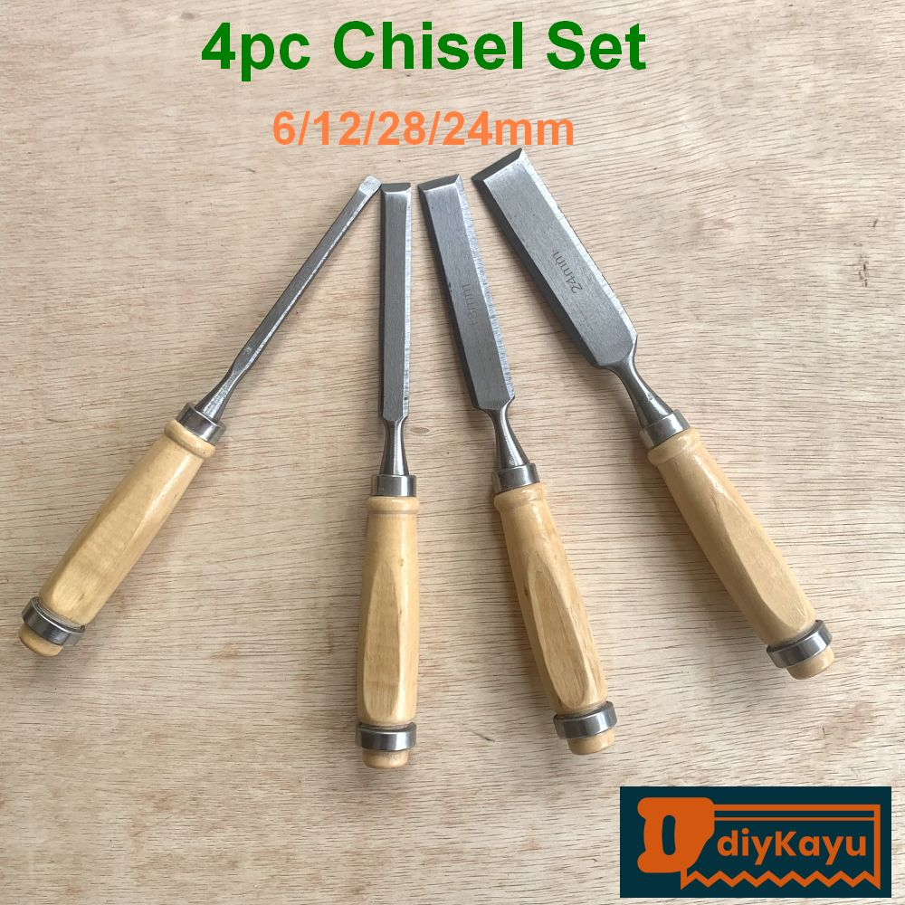 6mm 12mm 18mm 24mm Chisel Set Wood Handle Woodworking Carving Carpentry ...