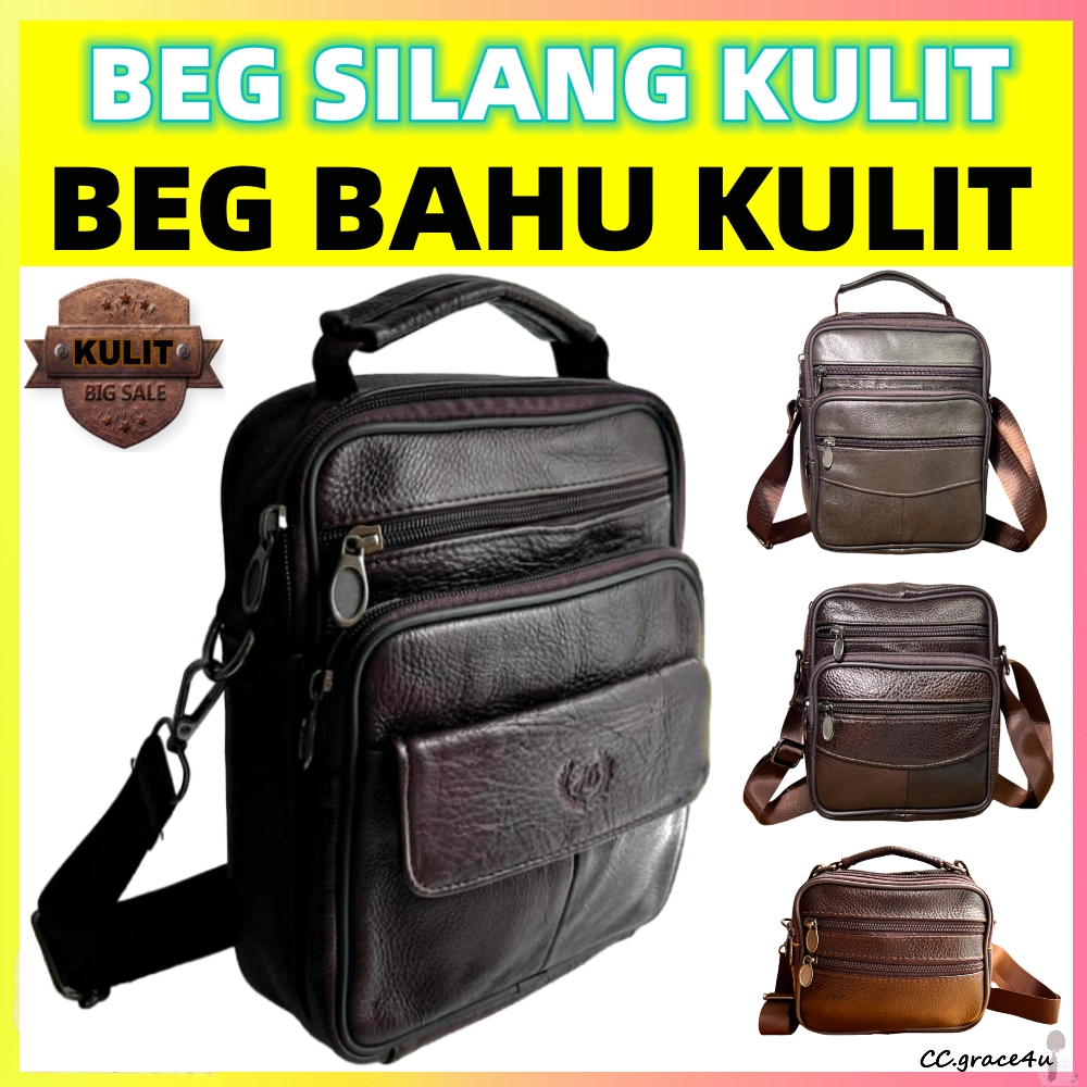 BEG SILANG KULIT LEMBU BETUL SLING BAG COW LEATHER XL ,M,L,S SAIZ READY ...