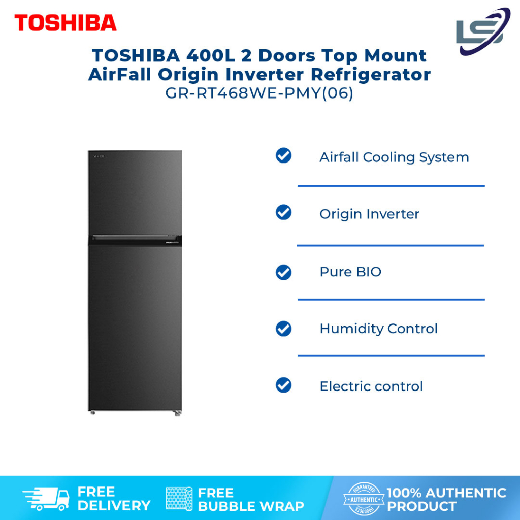 TOSHIBA 400L 2 Doors Top Mount AirFall Origin Inverter Refrigerator GR ...