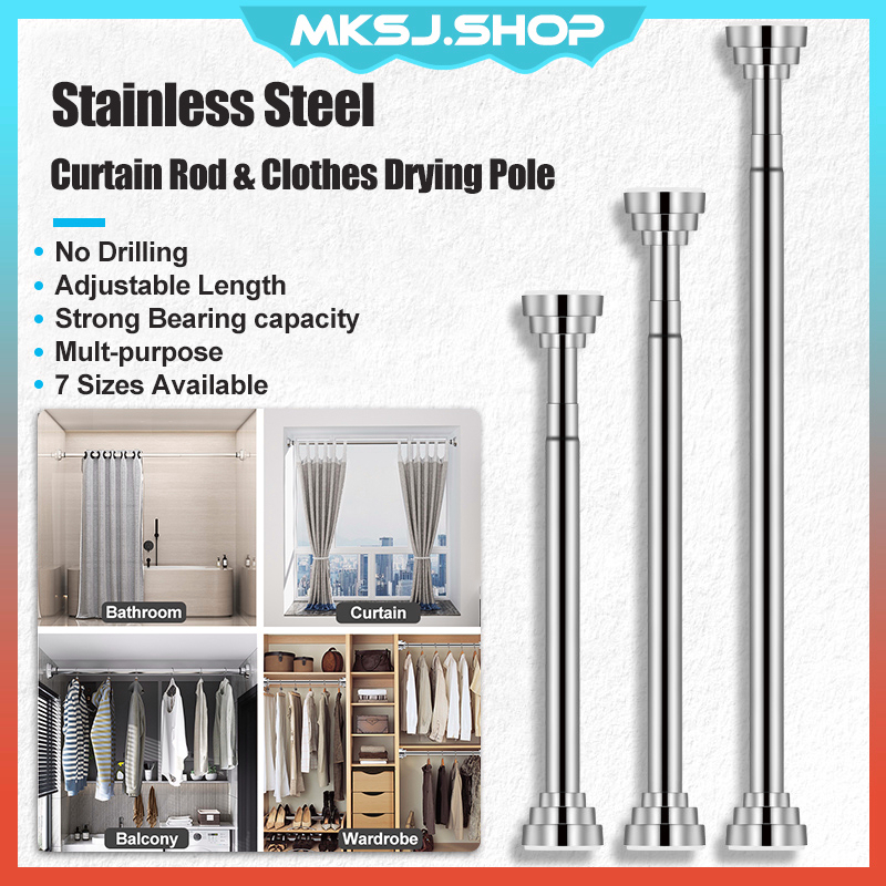 Adjustable Window Curtain Rod Stainless Steel Shower Extendable Drying ...