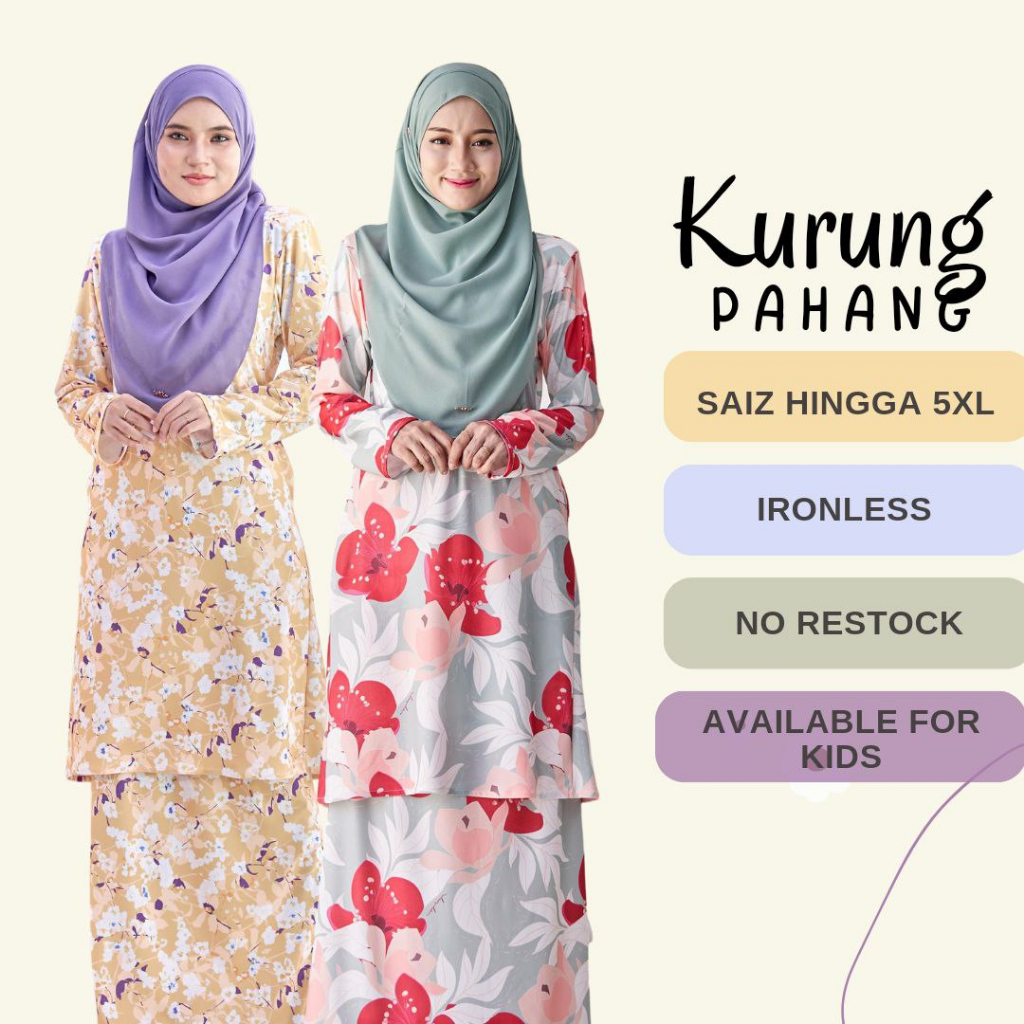 RAYA Baju Kurung Pahang Bercorak Bunga kecil Mom Kids Pastel Moss Crepe ...
