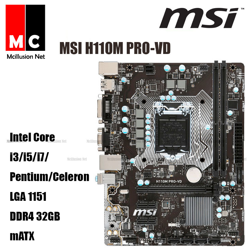 MSI H110M PRO-VD Socket LGA 1151 DDR4 32GB SATA3 USB3.0 DVI VGA ...