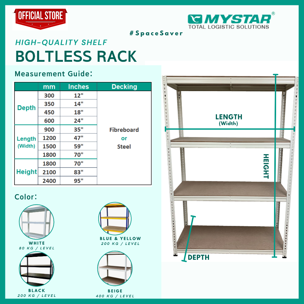 MYSTAR Boltless Rack Medium Duty Series 4 Level 250KG 60(D)x180(W)x180 ...