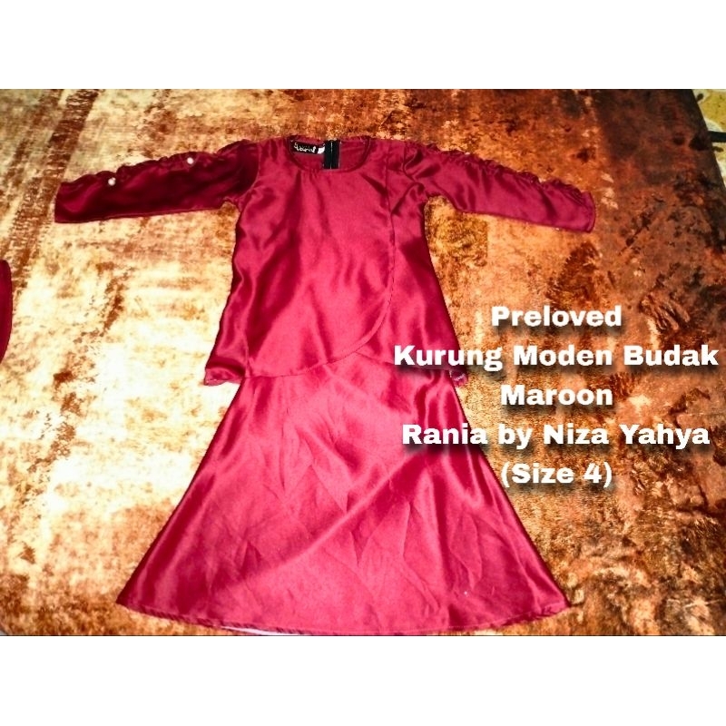 Baju Raya-Baju Kurung Moden Kanak-Kanak (Maroon) - PRELOVED - Size 4 ...