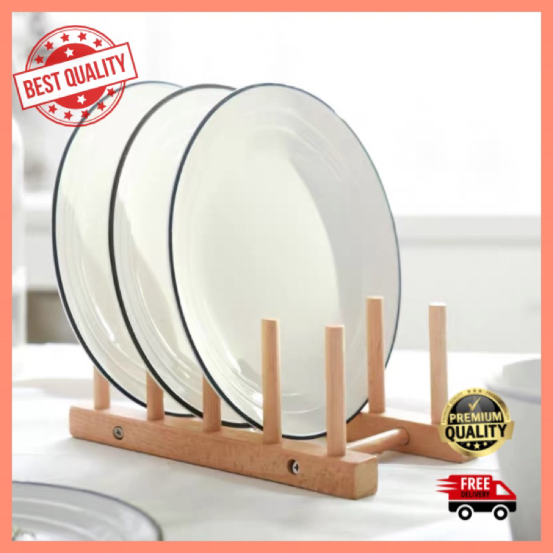 [6 slot] Bamboo Wooden Dish Rak Pinggan Sinki Plate Rack Tray For ...