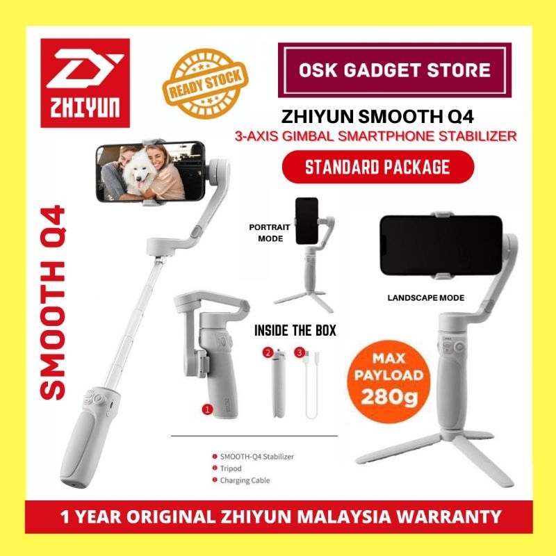 Zhiyun Smooth Q4 3-Axis Gimbal Smartphone Stabilizer | Android / iOS | Standard Package | 1 Year ...