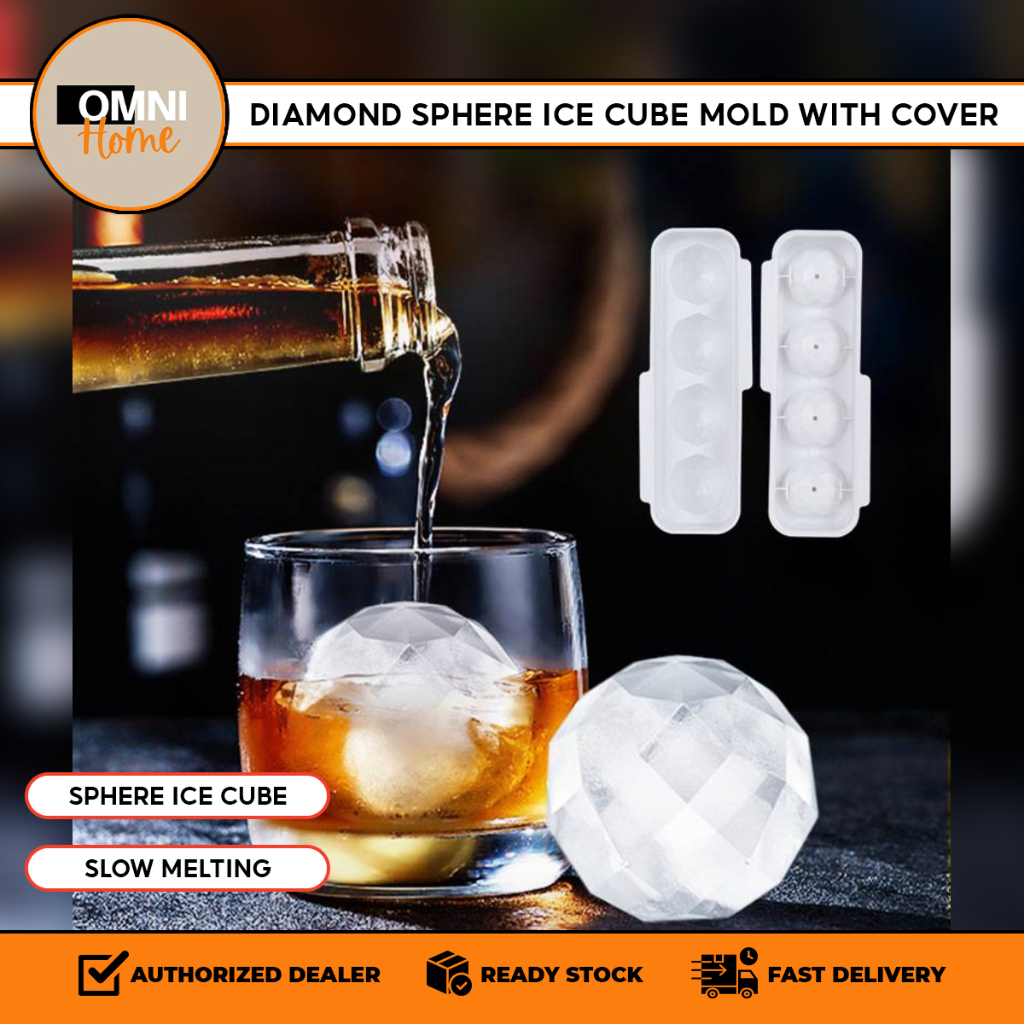 Diamond Sphere Ice Cube Mold with Cover | Ice-cubes Maker 4 Grid 15 ...