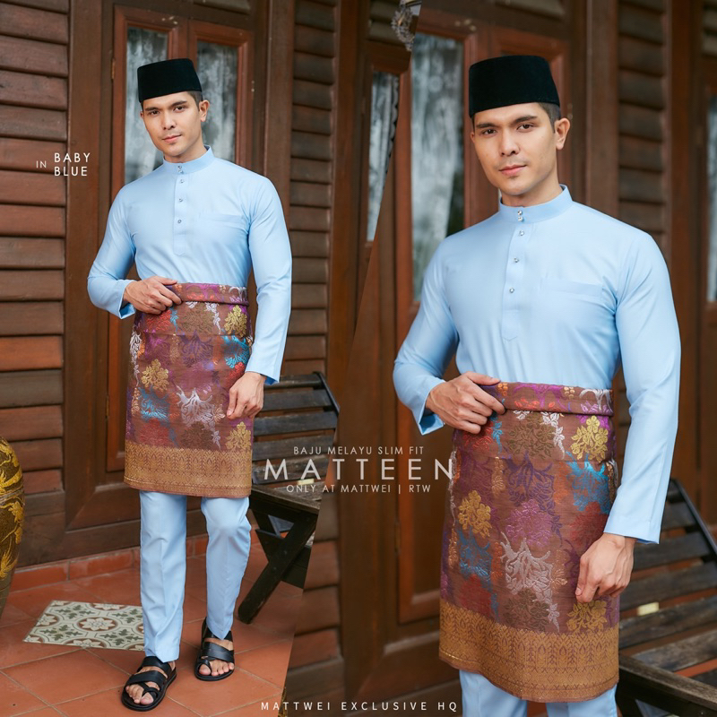 Baju Melayu Matteen Modern Slimfit in Baby Blue | Shopee Malaysia