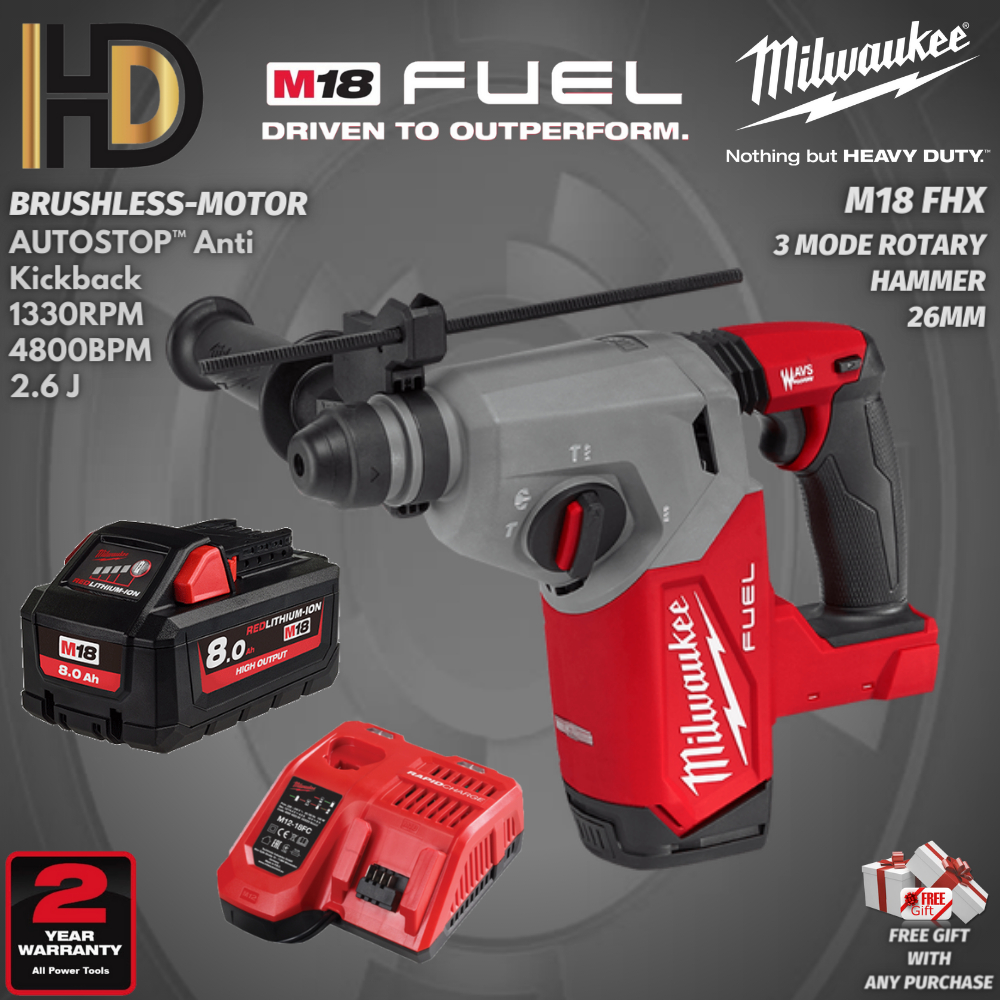 Milwaukee M18 FHX Fuel 3 Mode Rotary Hammer 26MM 2.7J GEN2 / New Model ...