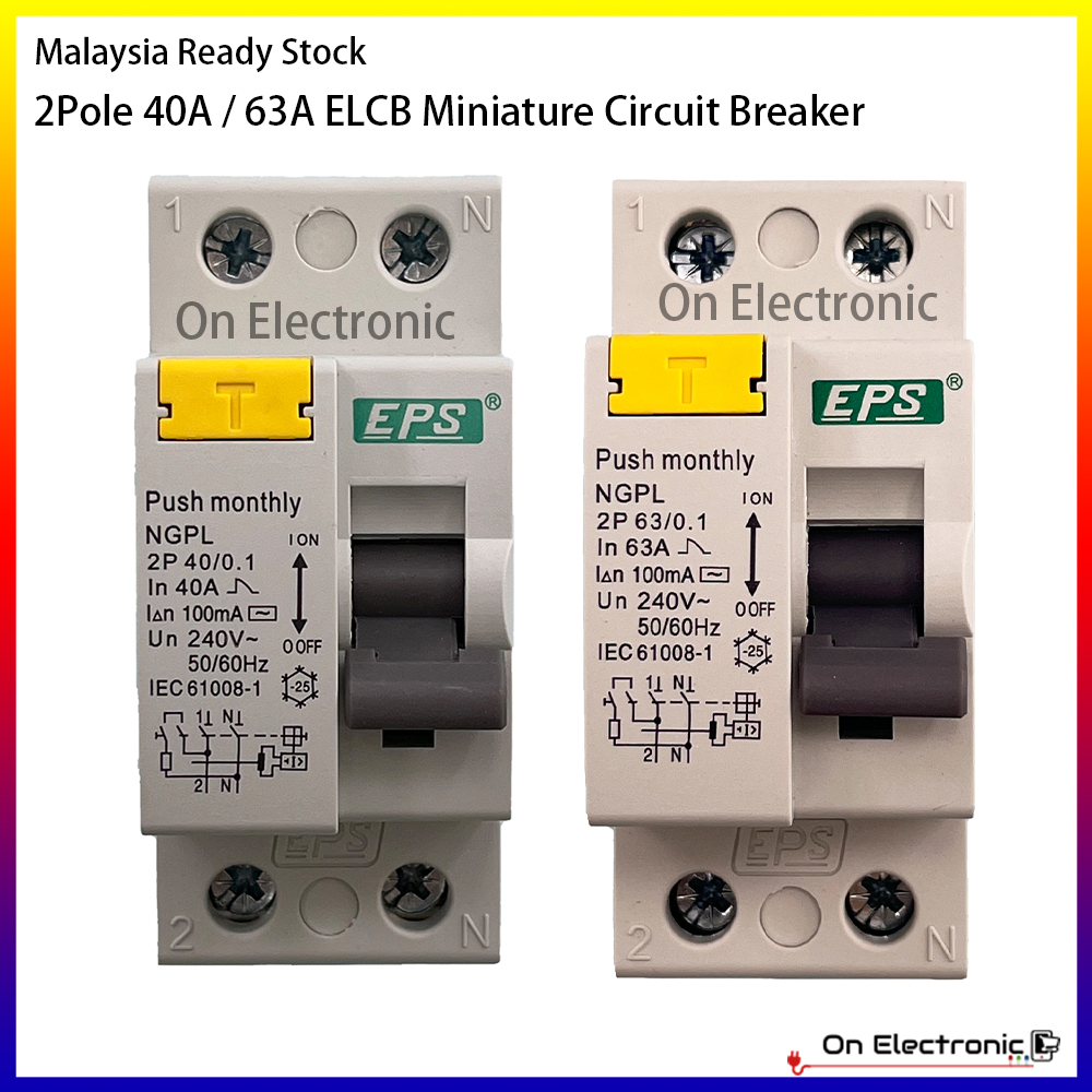 Main Switch 2Pole 40A / 63A 100mA ELCB Miniature 断路器跳闸 Circuit Breaker ...