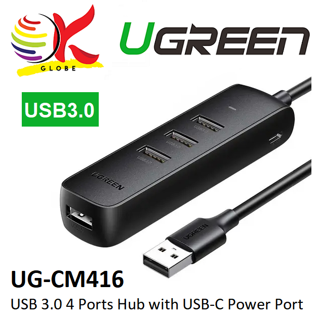 UGREEN USB 3.0 4 PORTS USB HUB ADAPTER CONVERTER WITH USB-C POWER PORT, 5GBPS HIGH SYNC SPEED ...