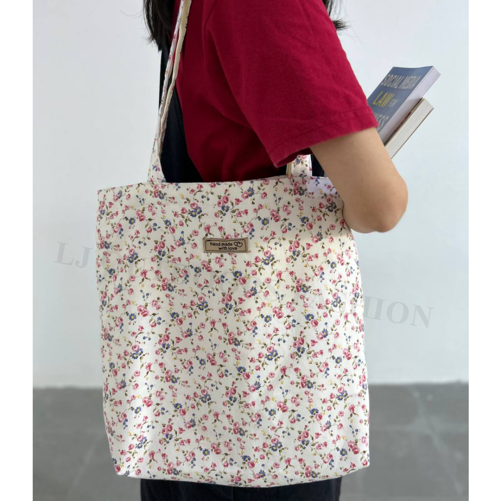LJ- Woman Tote Bag Hand Floral Sling Shopping Casual Beg Tuition Bag ...