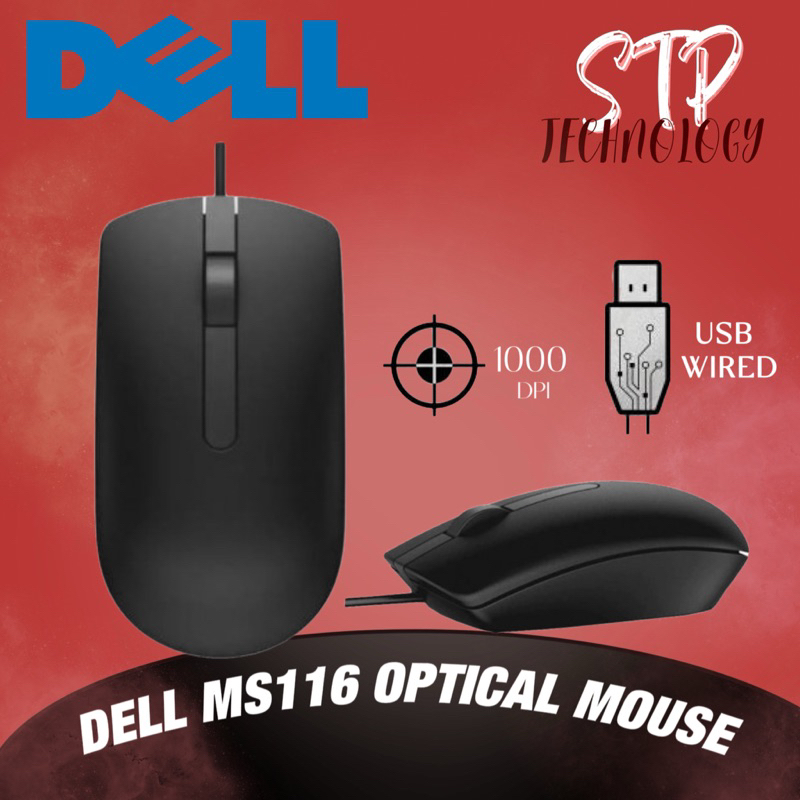 DELL Mouse MS116 MS 116 USB Optical Wired Mouse With 1000dpi ...
