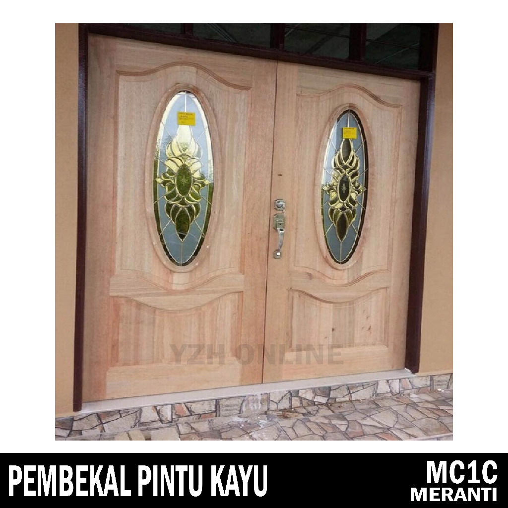 Pintu Utama Cermin Depan Rumah Full Original Natural Solid Wooden Door ...