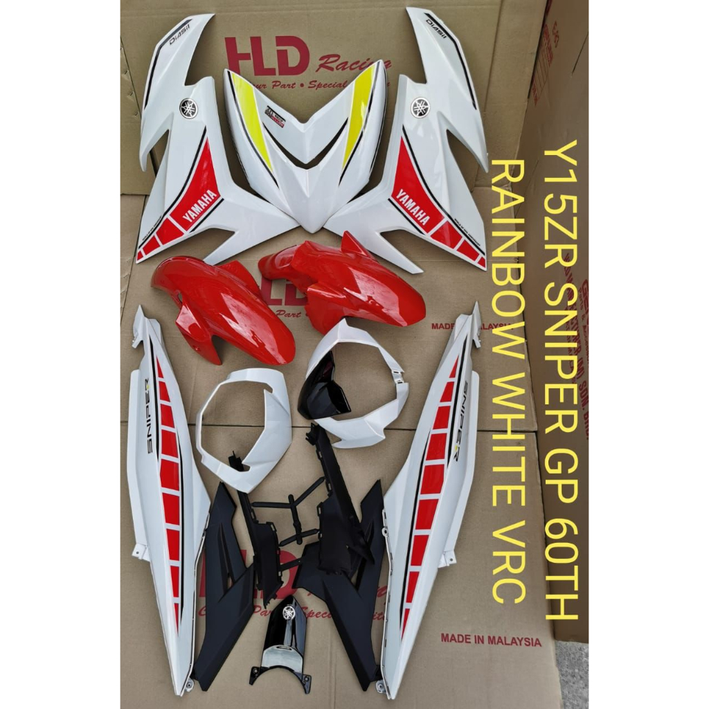 HLD YAMAHA Y15ZR V1 V2 Y15 SNIPER GP 60TH RAINBOW WHITE VRC RED COVER SET COVERSET ANNIVERSARY ...