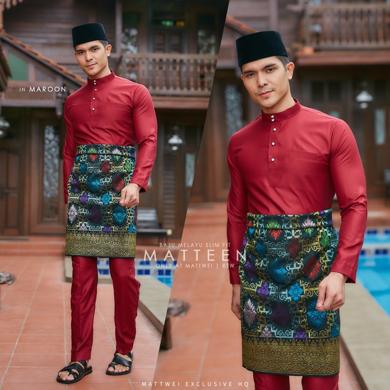 Baju Melayu Matteen Modern Slimfit in Maroon | Shopee Malaysia