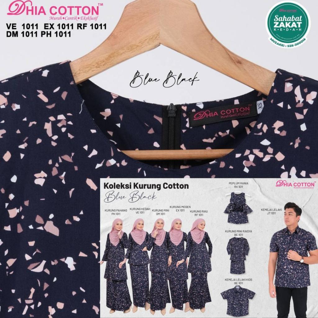[1011] BLUE BLACK - DHIA COTTON BAJU KURUNG SEDONDON FAMILY-27.02.2023 | Shopee Malaysia