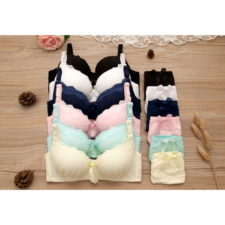 Wirefree Bra Set Push Up Soft Cotton with Lace Bralette Bowknot Girl's Underwear For Teenage ...