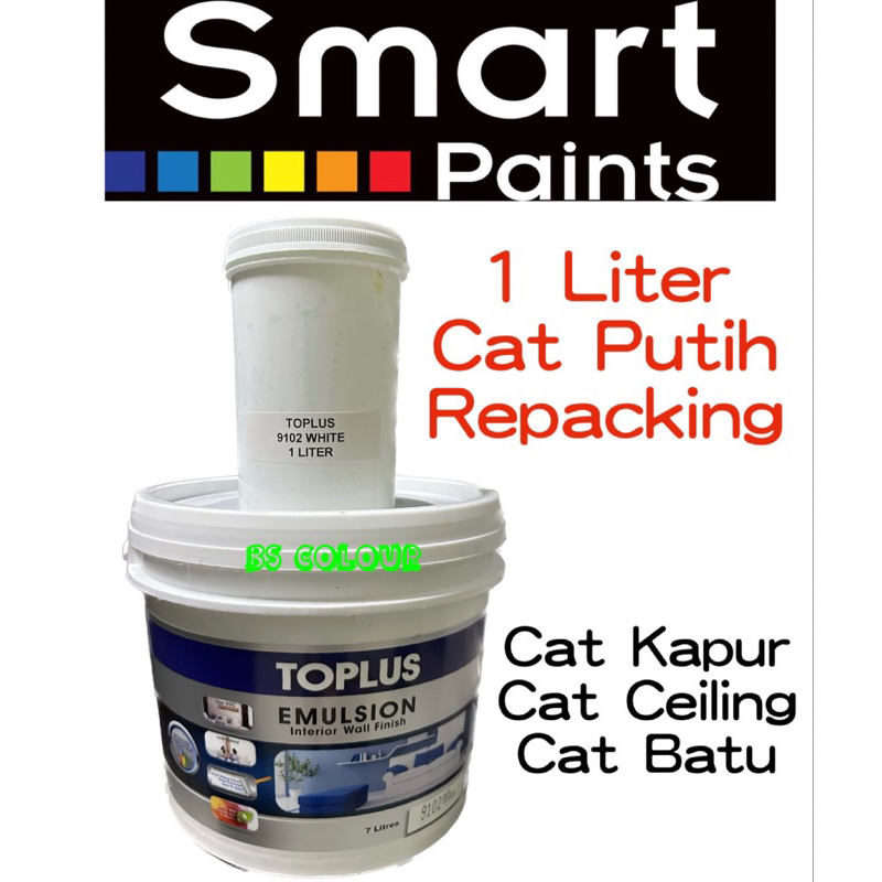 1L Cat Putih Kapur Matte white 9102 Smart Paint Toplus Cat Ceiling ...