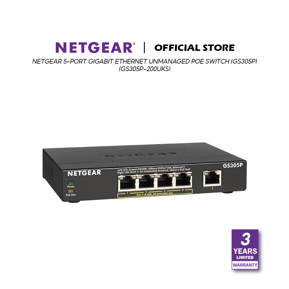 NETGEAR 5-Port Gigabit Ethernet Unmanaged PoE Switch (GS305P) - (GS305P ...