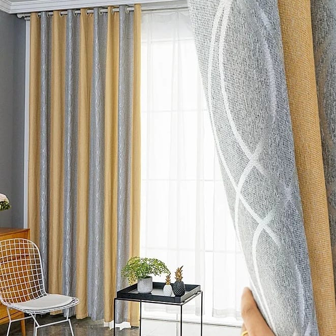 2025 Big Langsir Nordic Modern Linen Cotton Stitching Curtains 90% ...