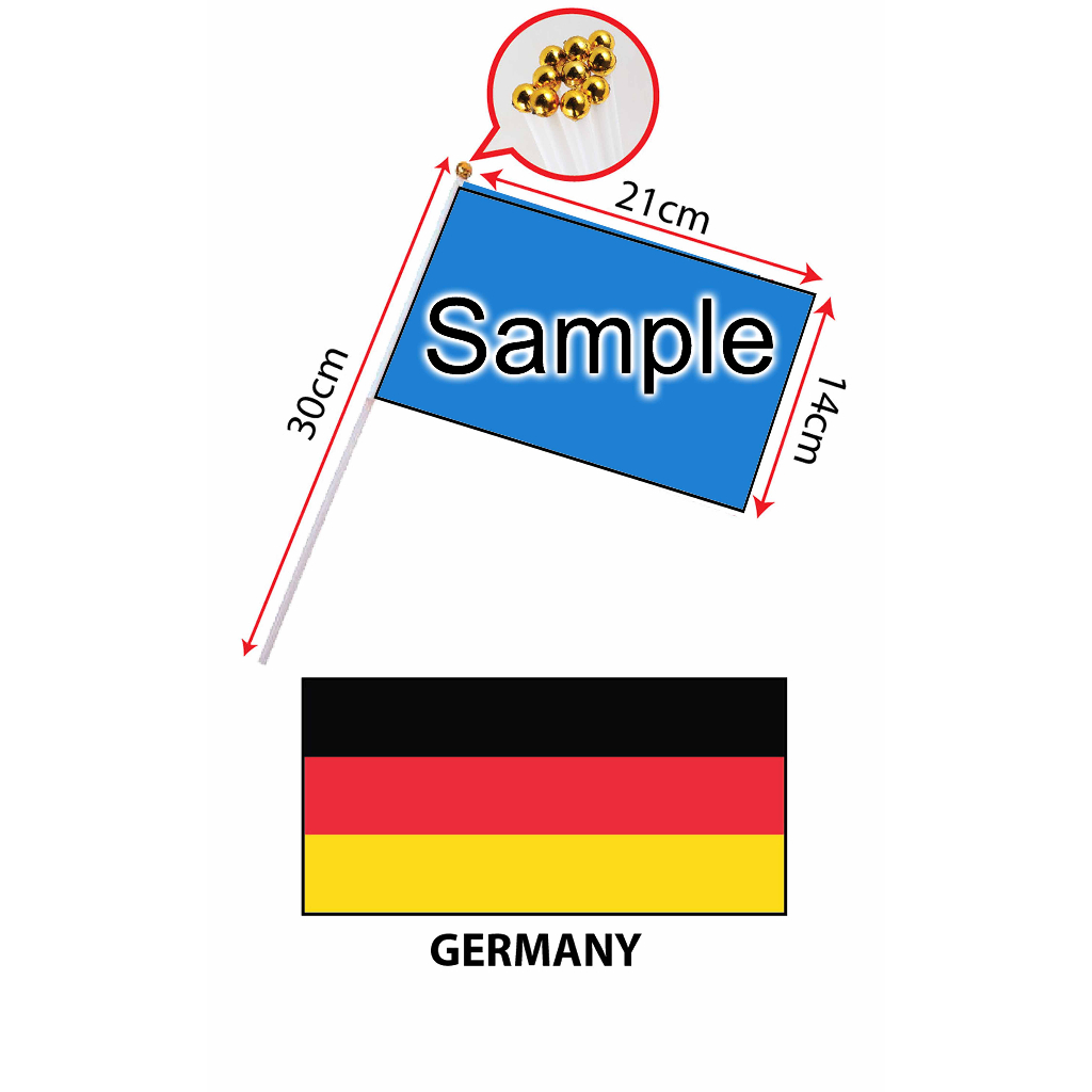 Germany Hand Flag With Stick (14x21cm)/ Bendera Tangan Dunia Germany ...