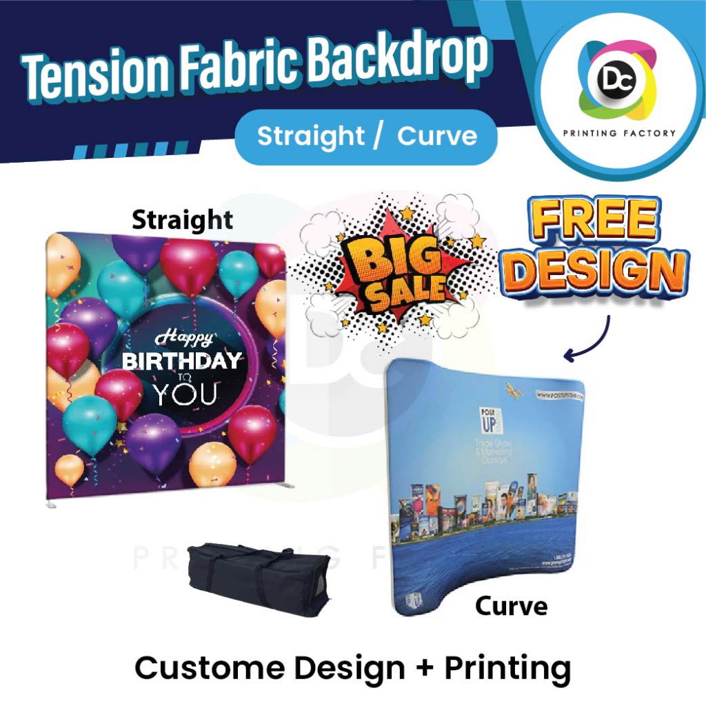 Tension Fabric Backdrop Straight / Curve With Printing 8ft x 8ft (FREE ...