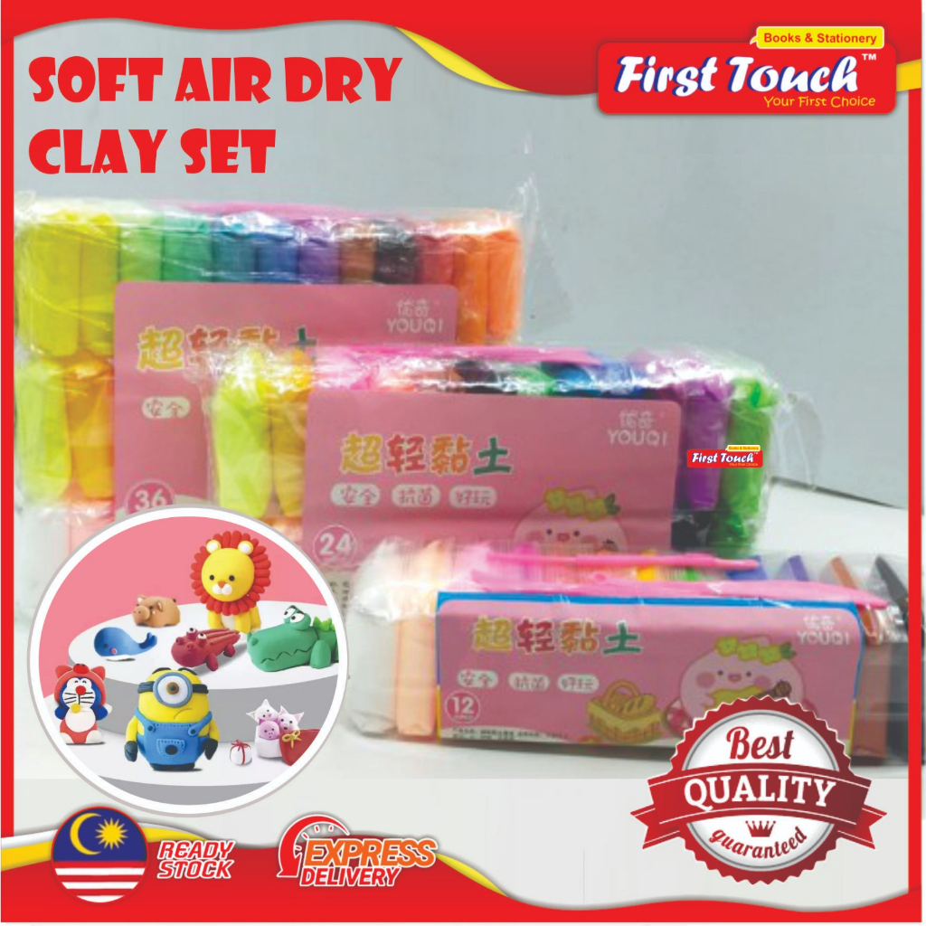 Air Dry Clay Set Non Toxic 12 / 24 / 36colours Soft Air Dry Clay Tanah ...