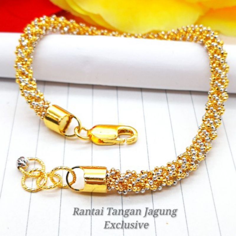 🔥PROMOSI🔥Rantai Gelang Tangan Emas Jagung Exclusive 1 & 2 Colour Gold ...