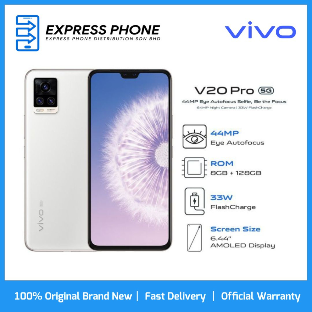 Original Smartphone VIVO V20 PRO 5G [ 44MP Eye Autofocus Dual Front Camera | 33W FlashCharge ...
