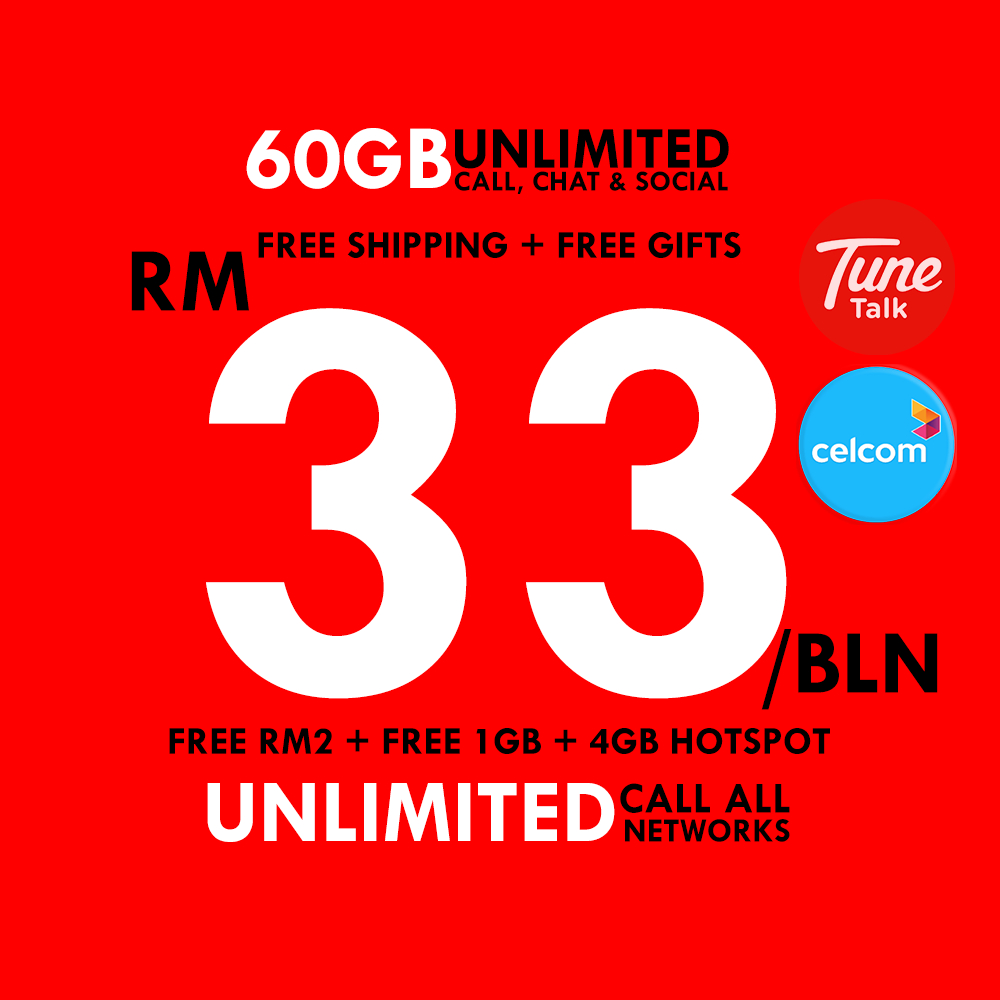 FREE Tunetalk Sim Card 60GB Unlimited Internet Data Call Hotspot Simkad ...