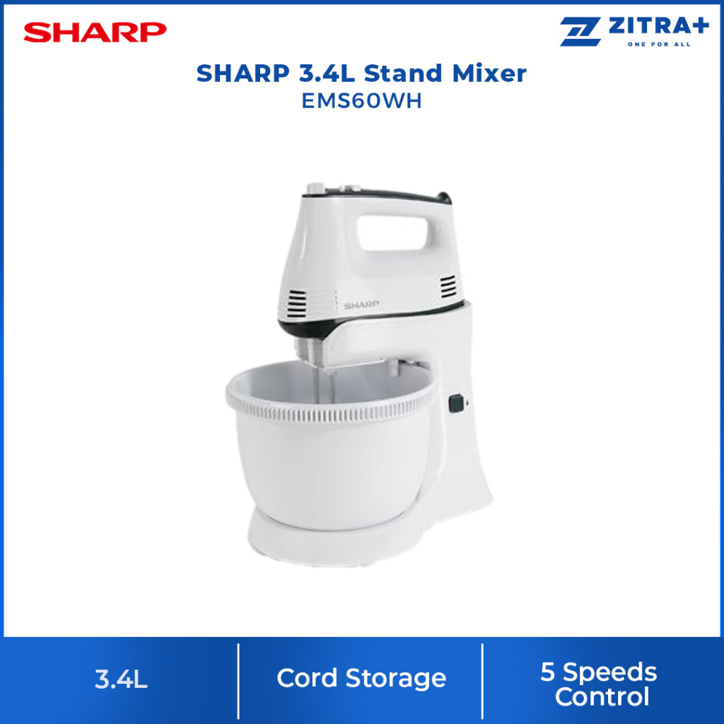 SHARP 3.4L Stand Mixer EMS60WH | 5 Speeds Control with Turbo Function ...
